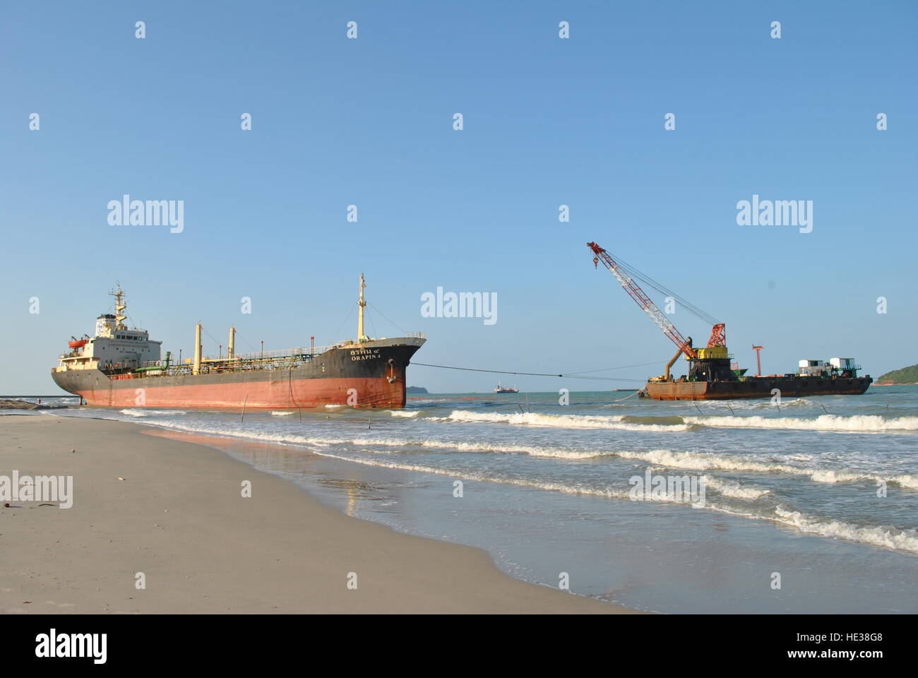 Ran aground oil tanker ship in Thailand Stock Photo - Alamy