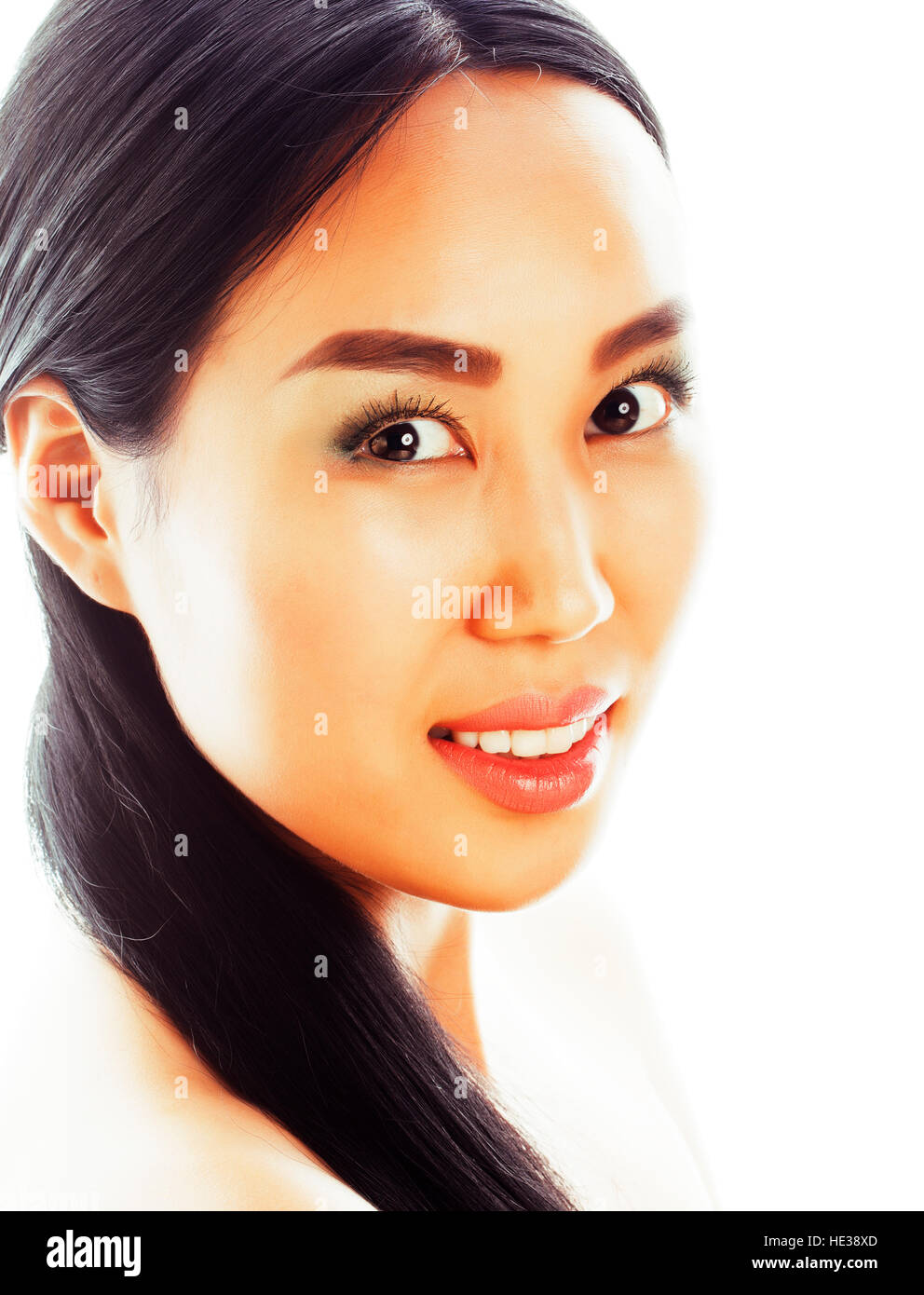 Asian woman beauty face closeup portrait. Beautiful attractive mixed ...