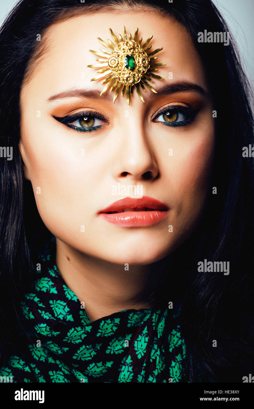 beauty eastern real muslim woman with jewelry close up, bride wi Stock ...