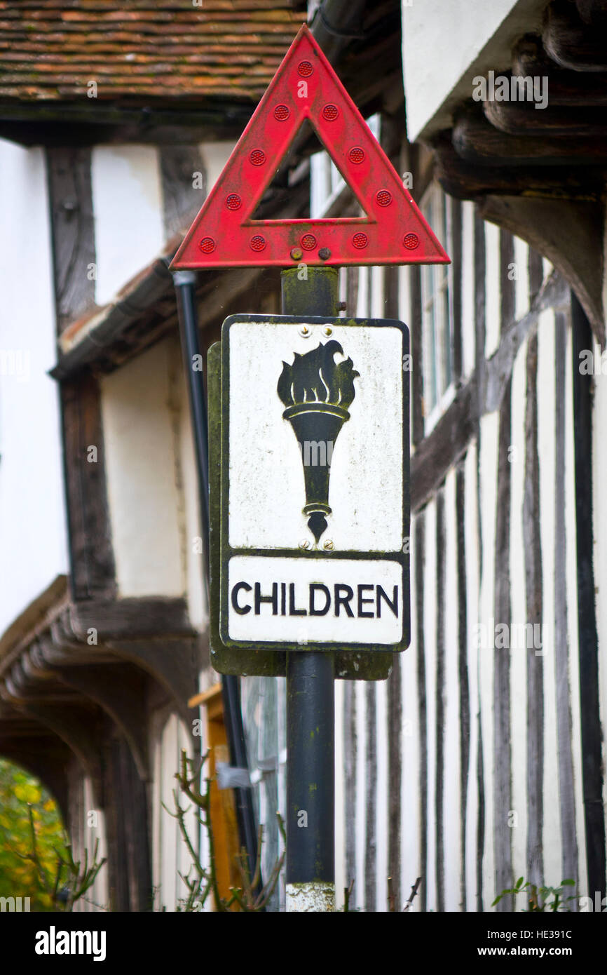 1930 road sign warning children torch Stock Photo - Alamy