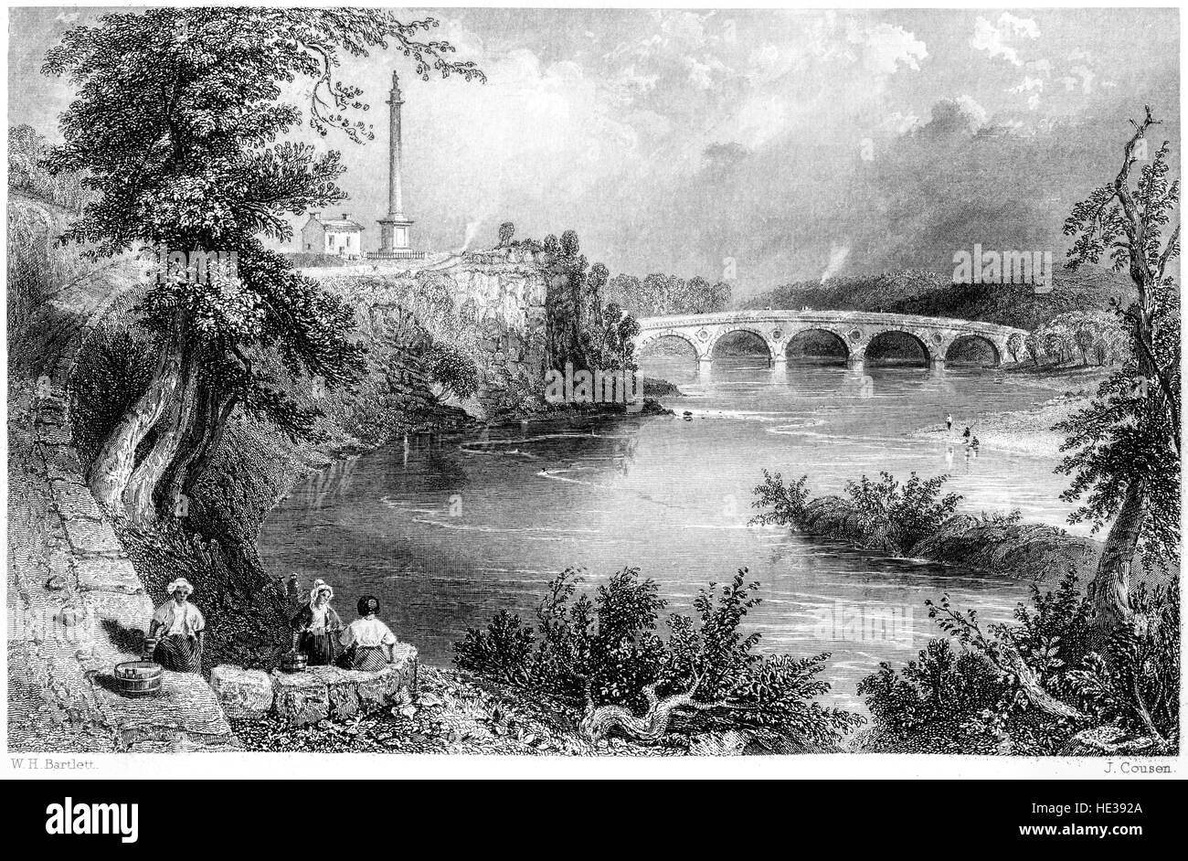 An engraving of The Tweed, Coldstream Bridge scanned at high resolution ...