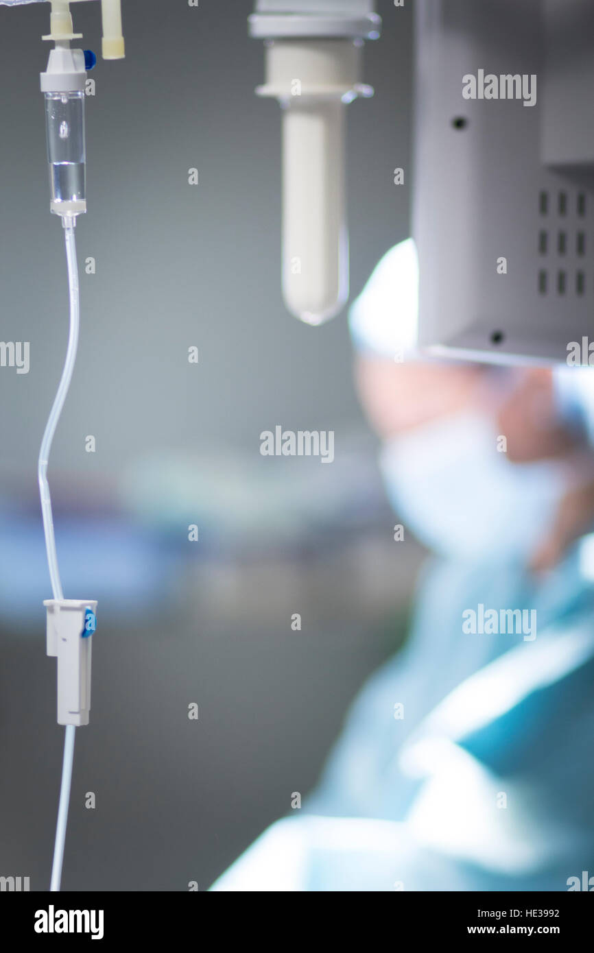 Medical intravenous IV drip in hospital used to replace liquids in ...