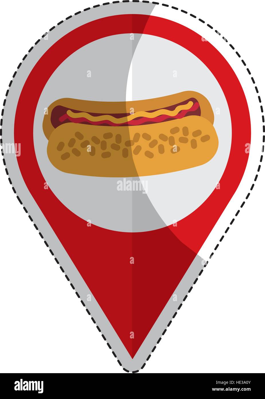 pin with hot dog icon over white background. fast food concept. vector ...