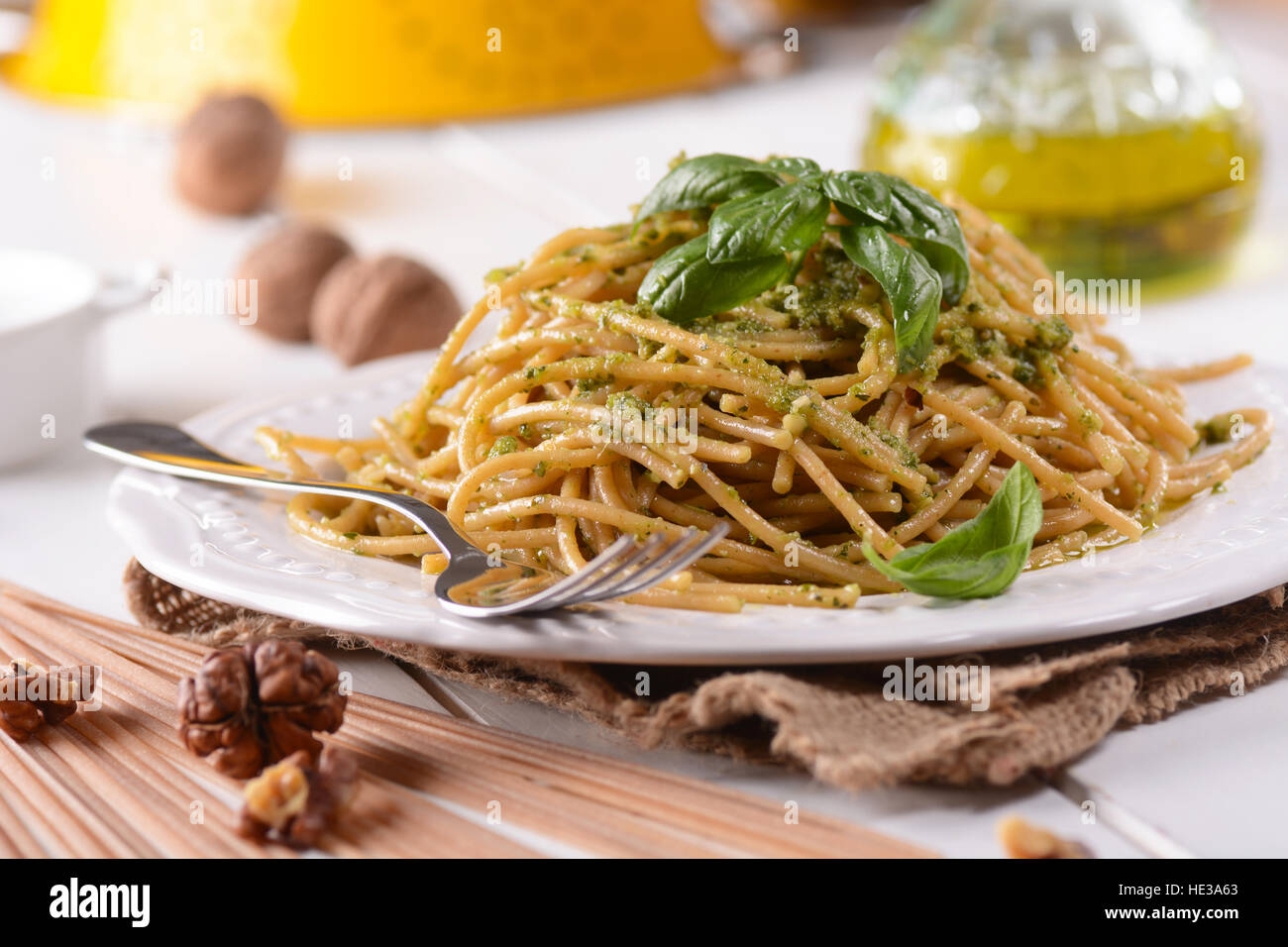 Walnut pesto with pasta hi-res stock photography and images - Alamy