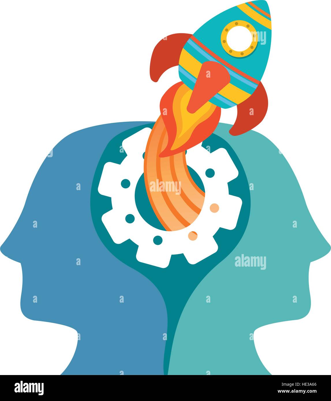 heads with space rocket vehicle icon over white background. vector ...