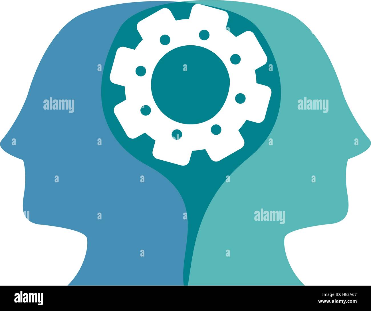 profile heads with gear wheel icon over white backgorund. vector ...