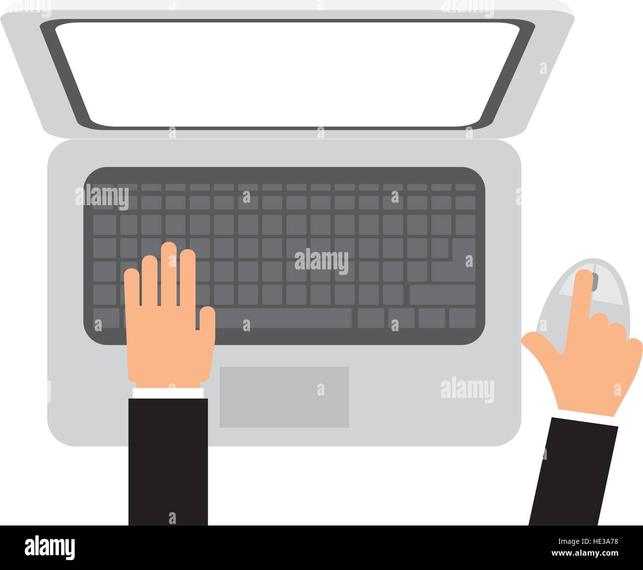 hands with laptop computer device icon over white background. colorful ...