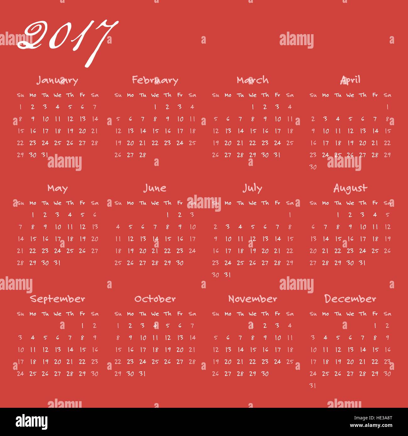 Calendar template 2017 Stock Vector Image & Art - Alamy