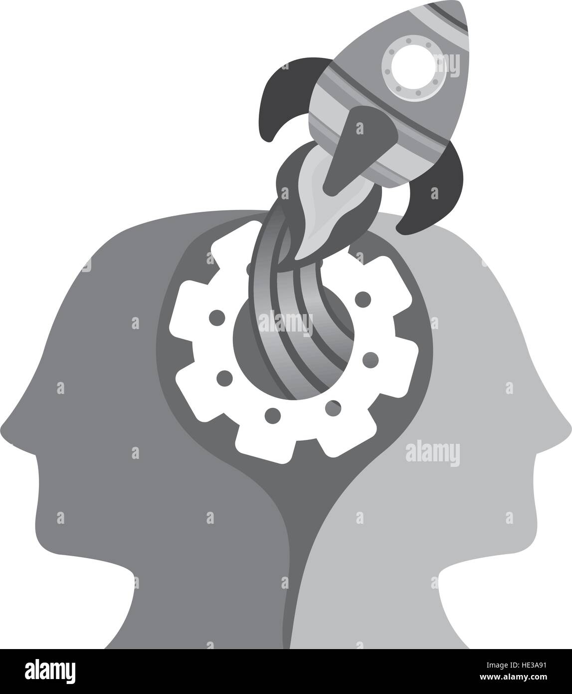 heads with space rocket vehicle icon over white background. vector ...