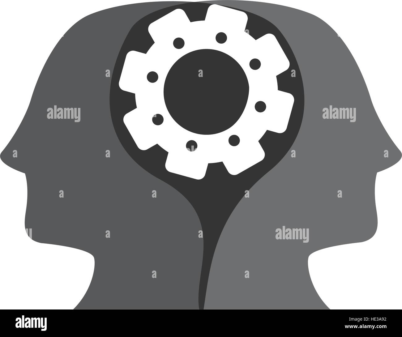profile heads with gear wheel icon over white backgorund. vector ...