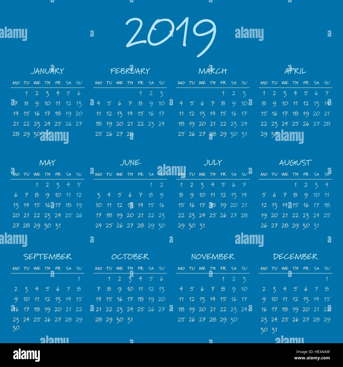 Simple 2019 year calendar Stock Vector Image & Art - Alamy