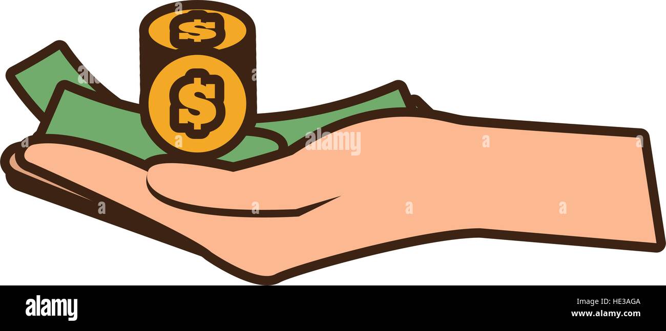 cartoon hand holds bill coin money vector illustration eps 10 Stock ...