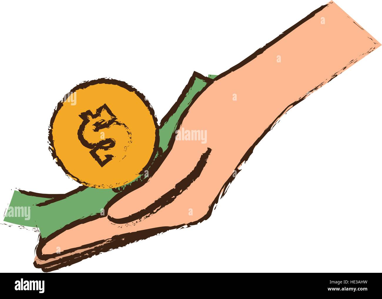 drawing hand holds bill coin money Stock Vector Image & Art - Alamy
