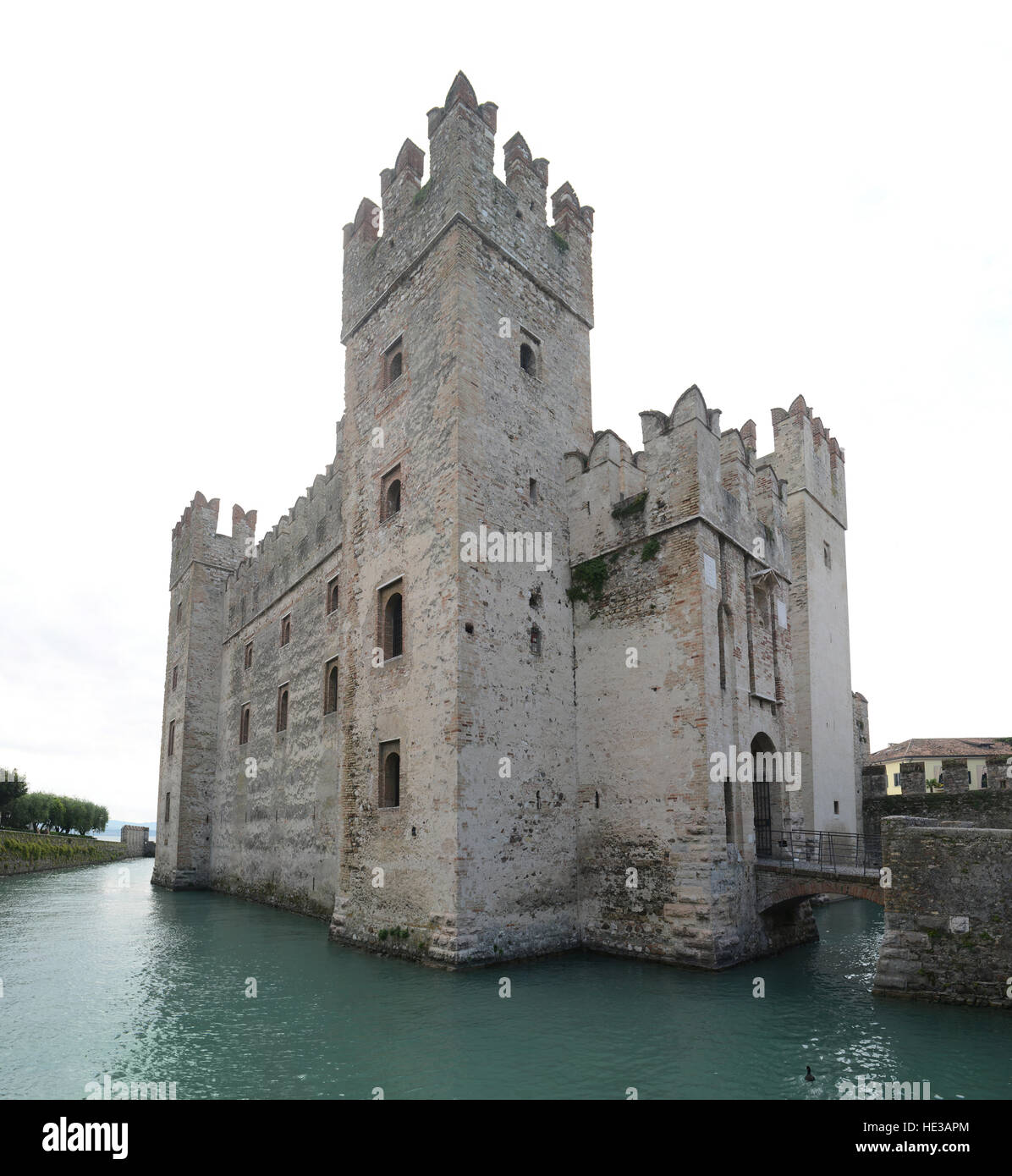 The medieval Scaliger Castle in Sirmione, a small town on the shores of ...