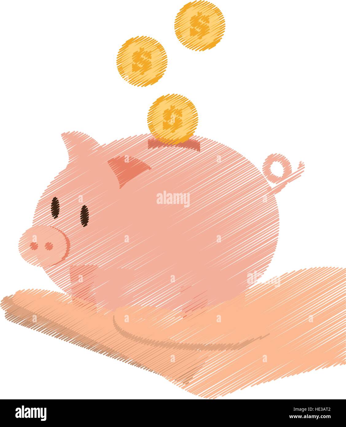 hand draw save money piggy coins bank color Stock Vector Image & Art ...