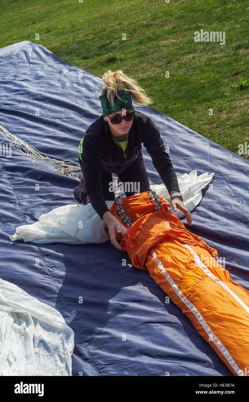 Parachutists - 2014.Packing of parachute Stock Photo - Alamy
