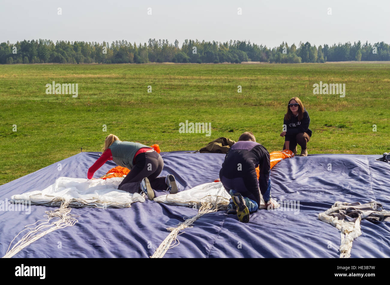 Parachutists - 2014.Packing of parachute Stock Photo - Alamy