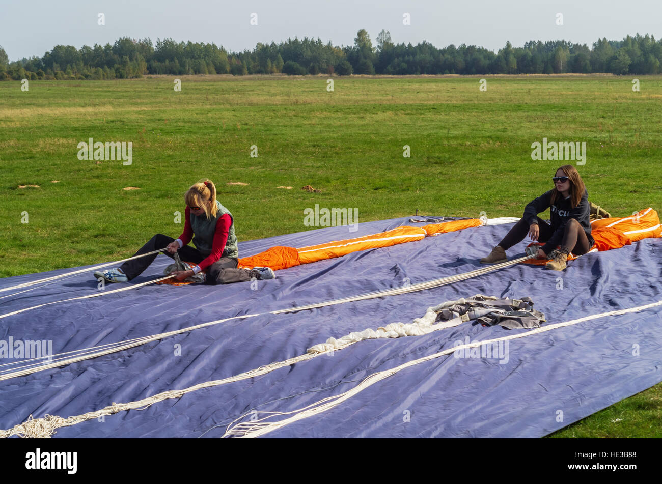 Parachutists - 2014.Packing of parachute Stock Photo - Alamy