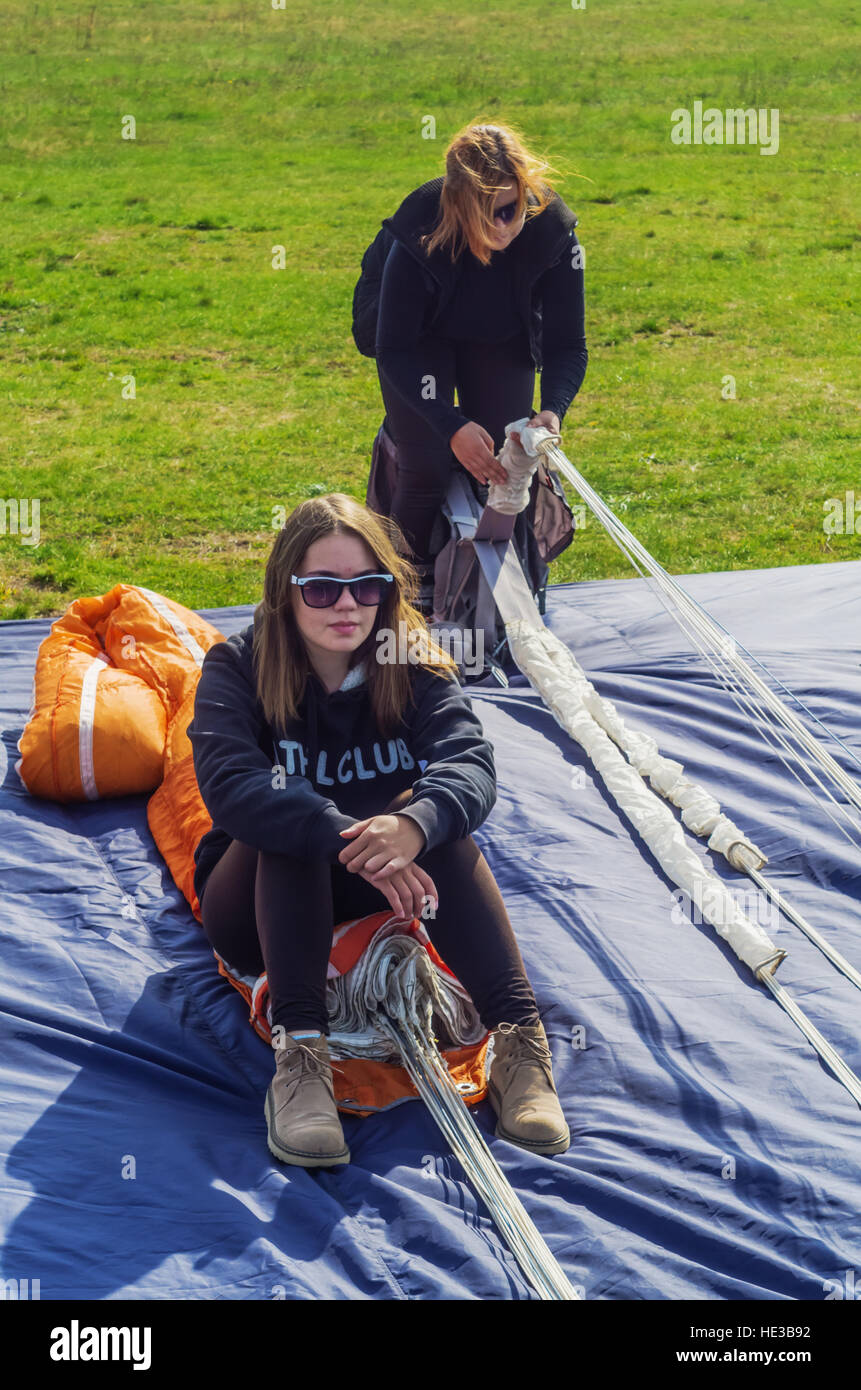 Parachutists - 2014.Packing of parachute Stock Photo - Alamy