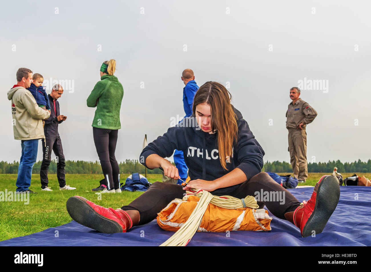 Parachutists - 2014.Packing of parachute Stock Photo - Alamy