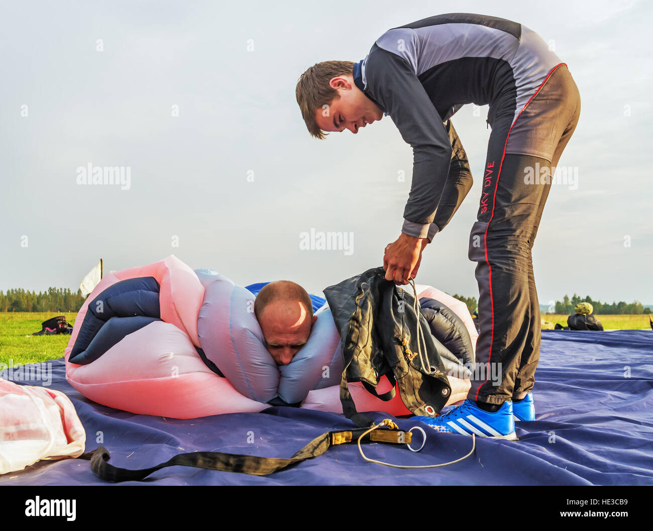 Parachutists - 2014.Packing of parachute Stock Photo - Alamy