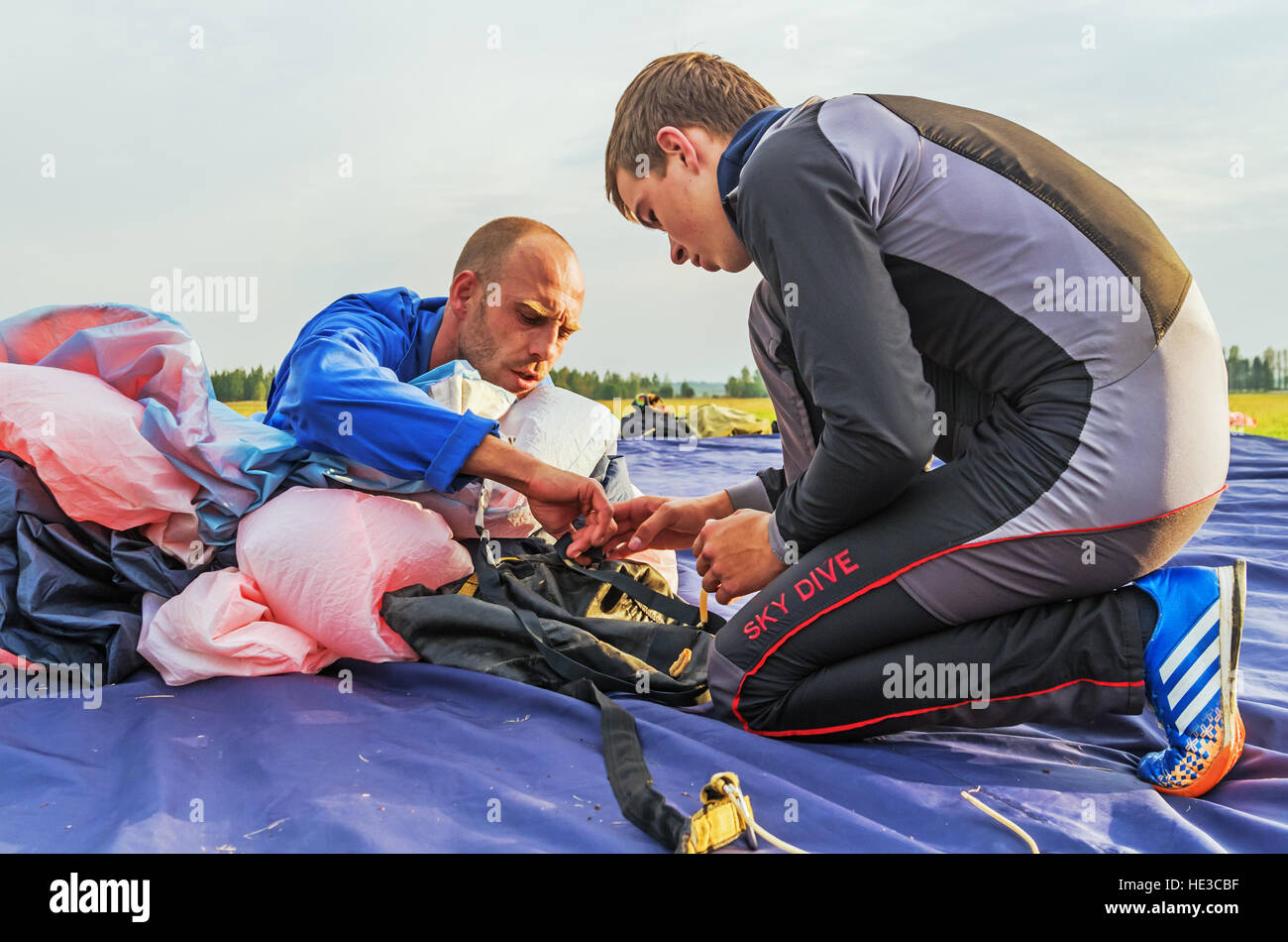 Parachutists - 2014.Packing of parachute Stock Photo - Alamy