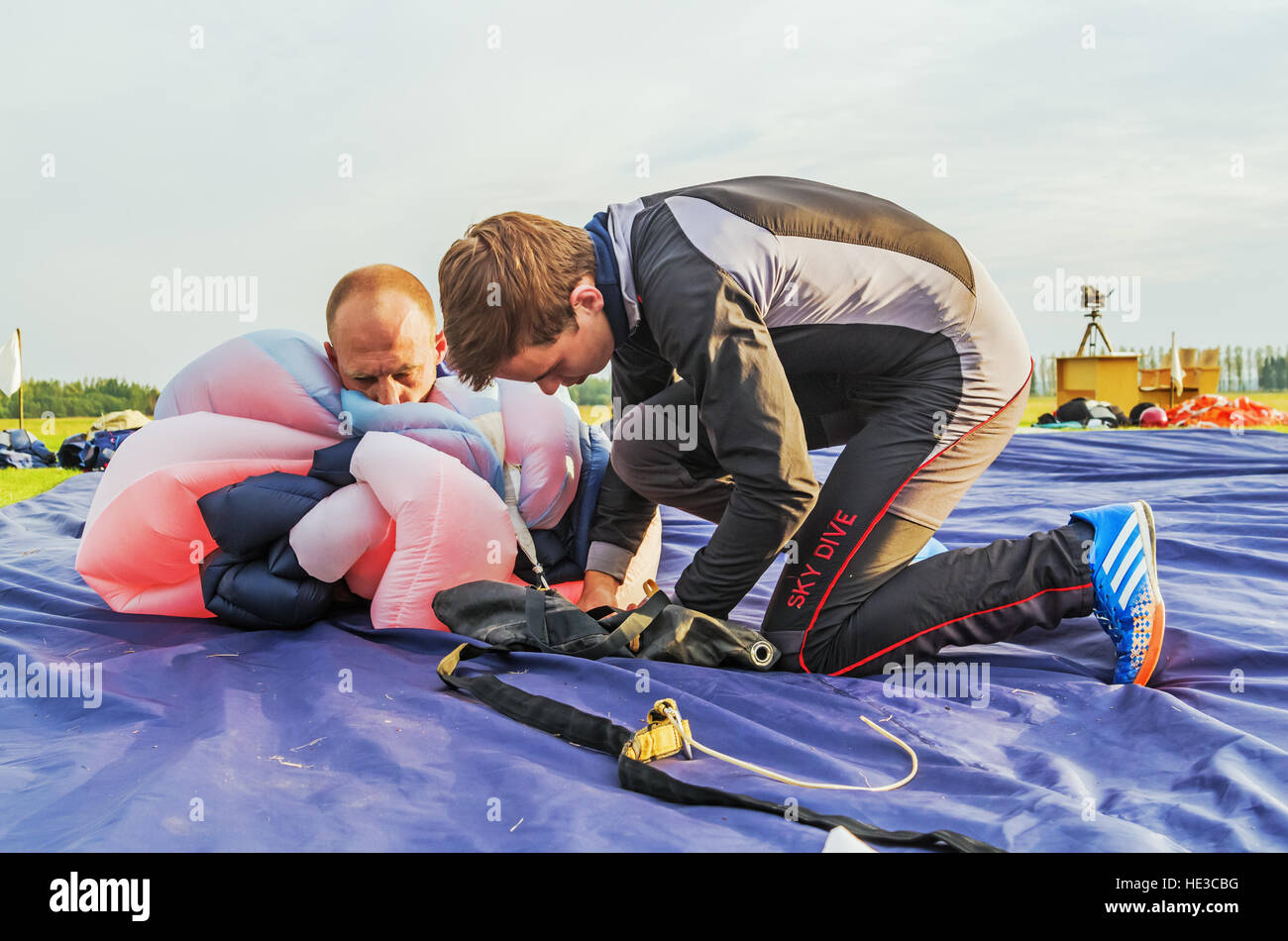 Parachutists - 2014.Packing of parachute Stock Photo - Alamy