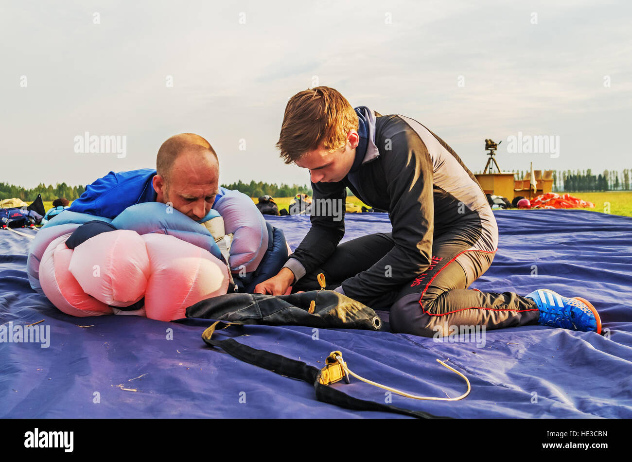 Parachutists - 2014.Packing of parachute Stock Photo - Alamy