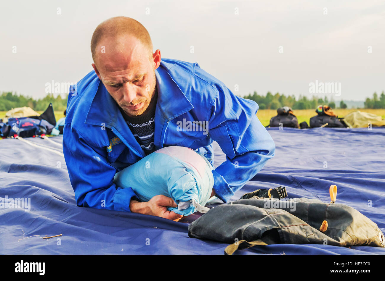 Parachutists - 2014.Packing of parachute Stock Photo - Alamy