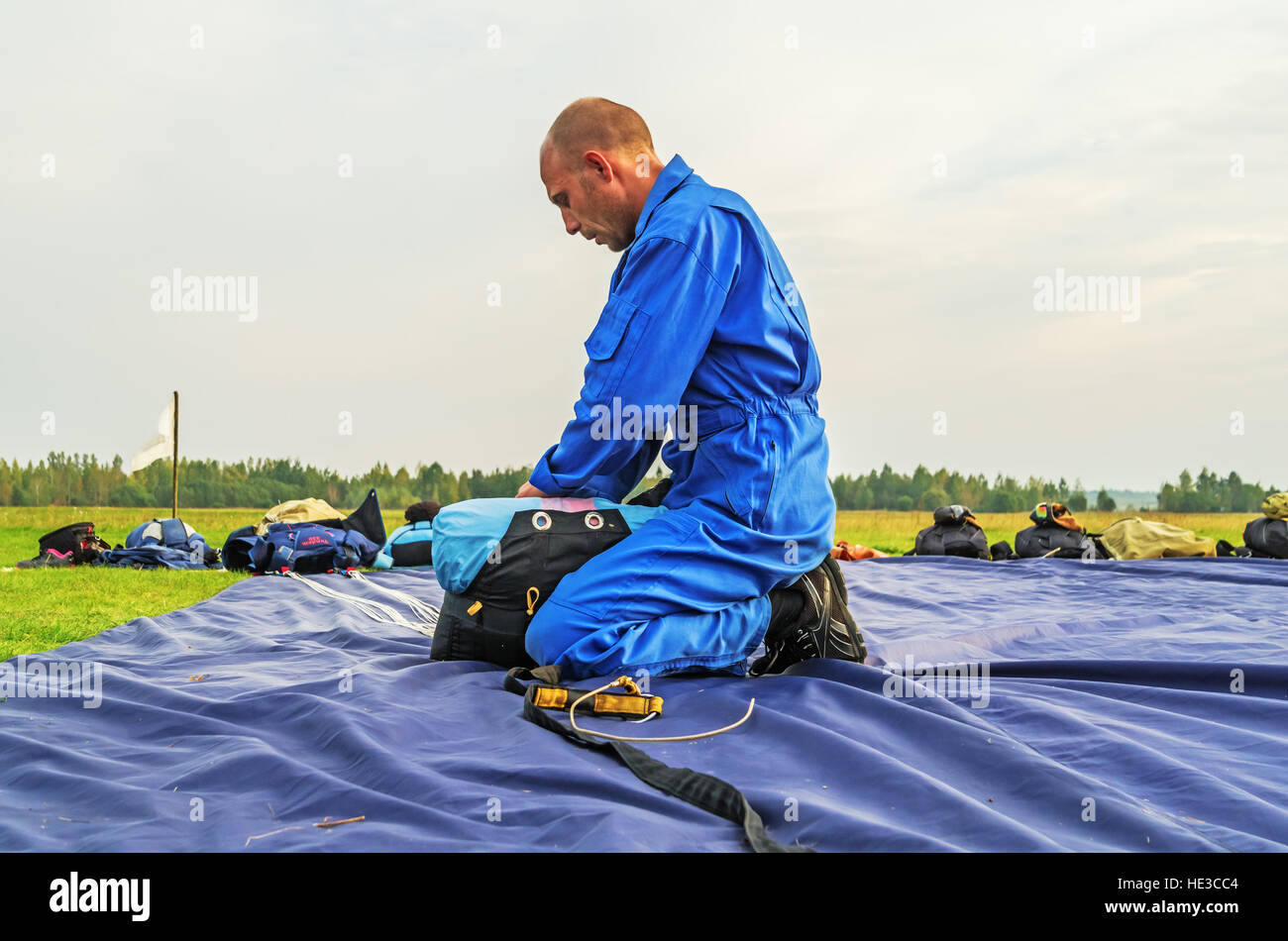Parachutists - 2014.Packing of parachute Stock Photo - Alamy