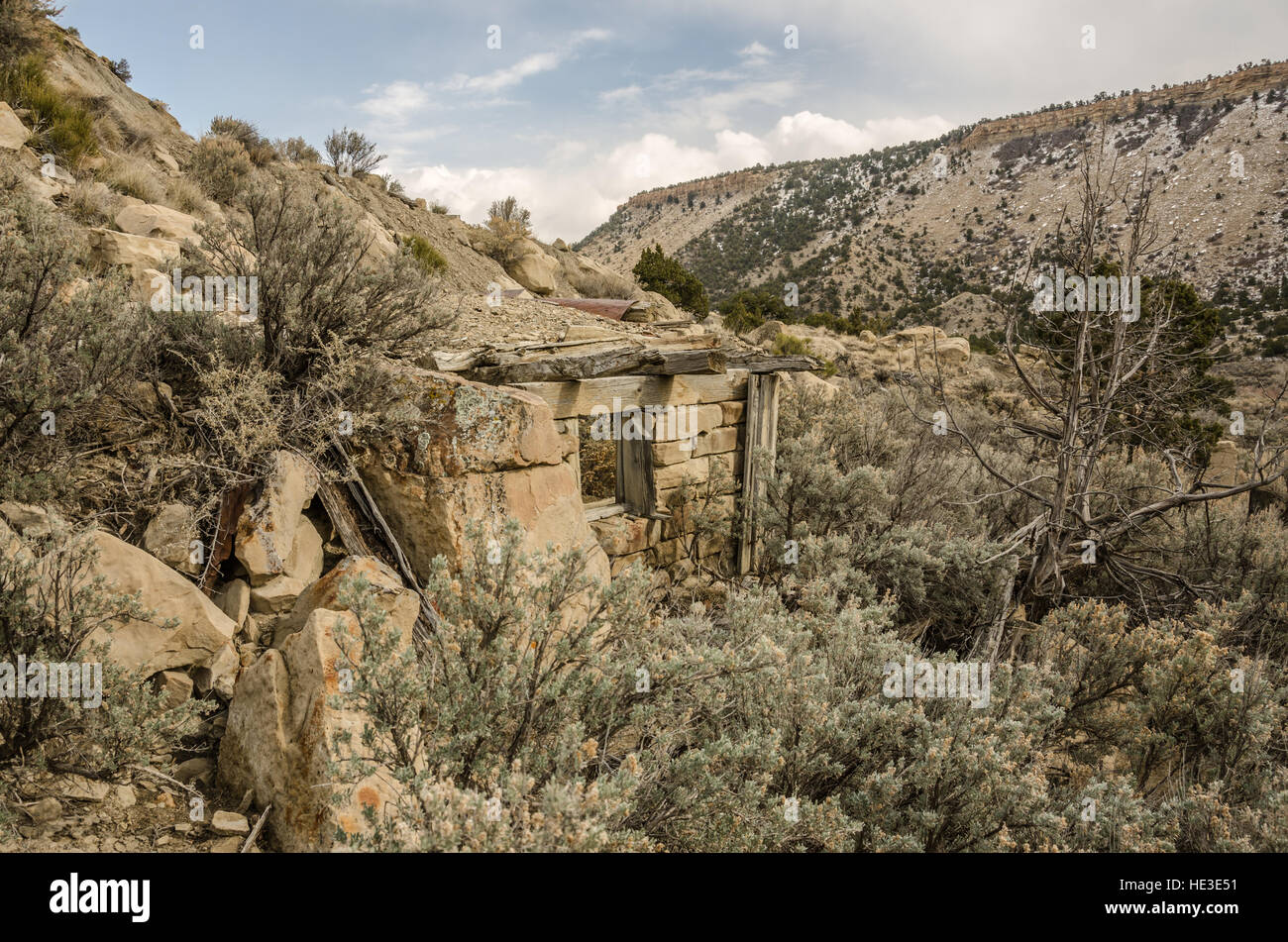 Dilapidated building built of stone in a ghost town in Utah Stock Photo ...