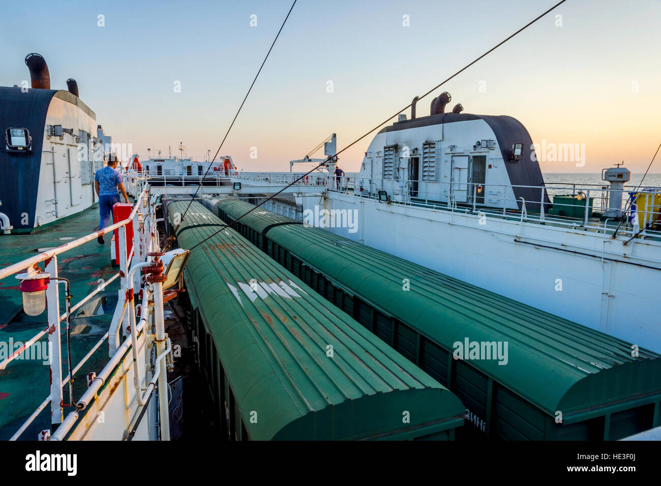 train loaded on the cargo vessel on the sea Stock Photo - Alamy