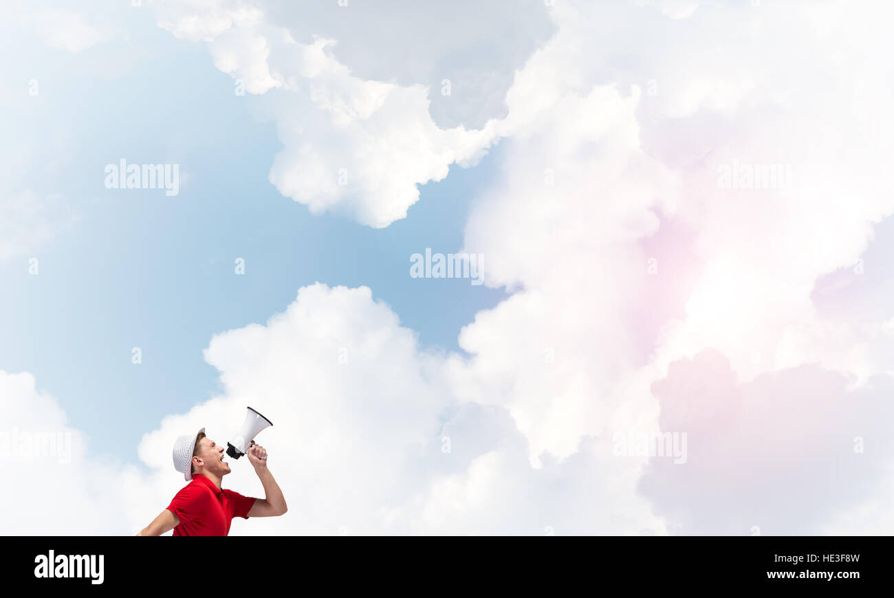 Guy making announcement Stock Photo - Alamy