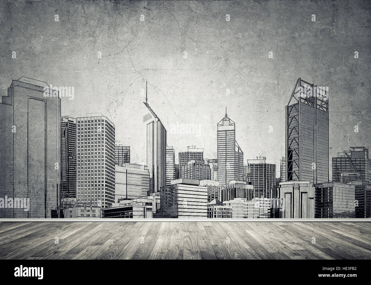 City design on wall Stock Photo - Alamy