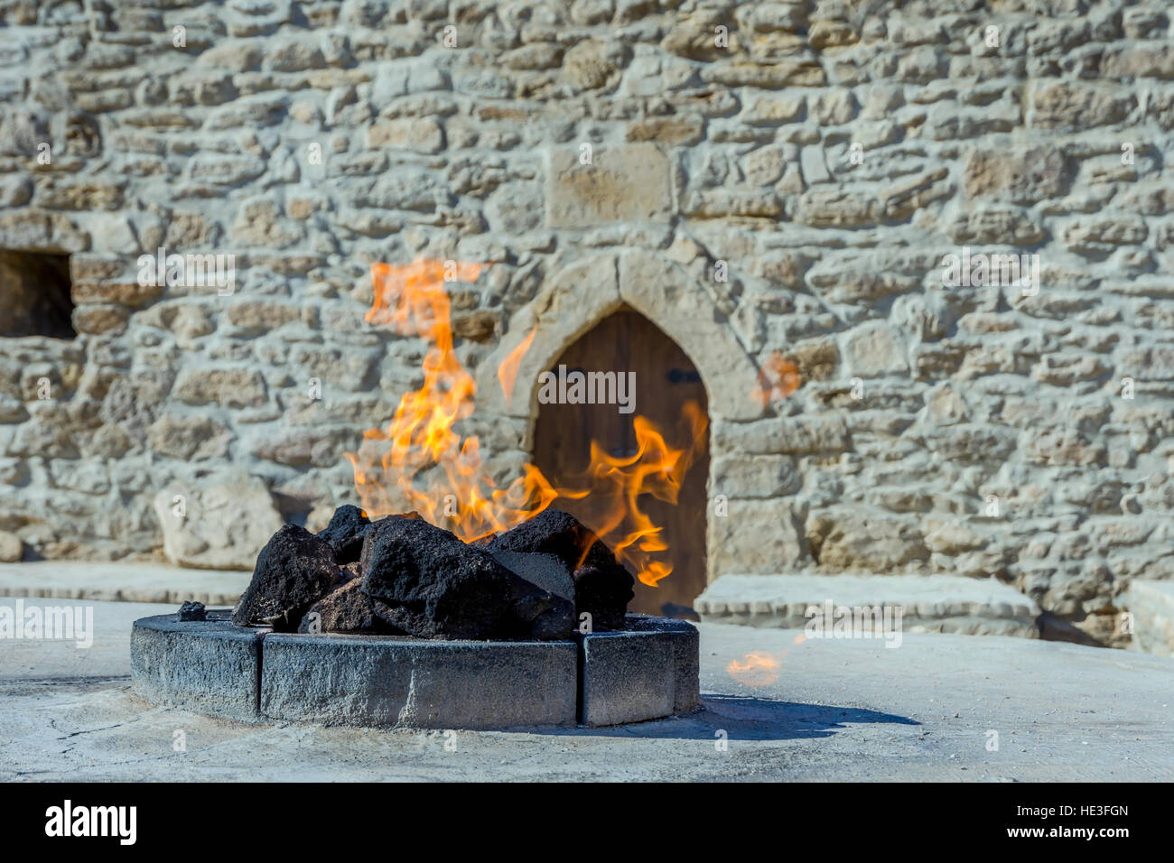 Fire burning at the fire temple, Baku, Azerbaijan Stock Photo - Alamy