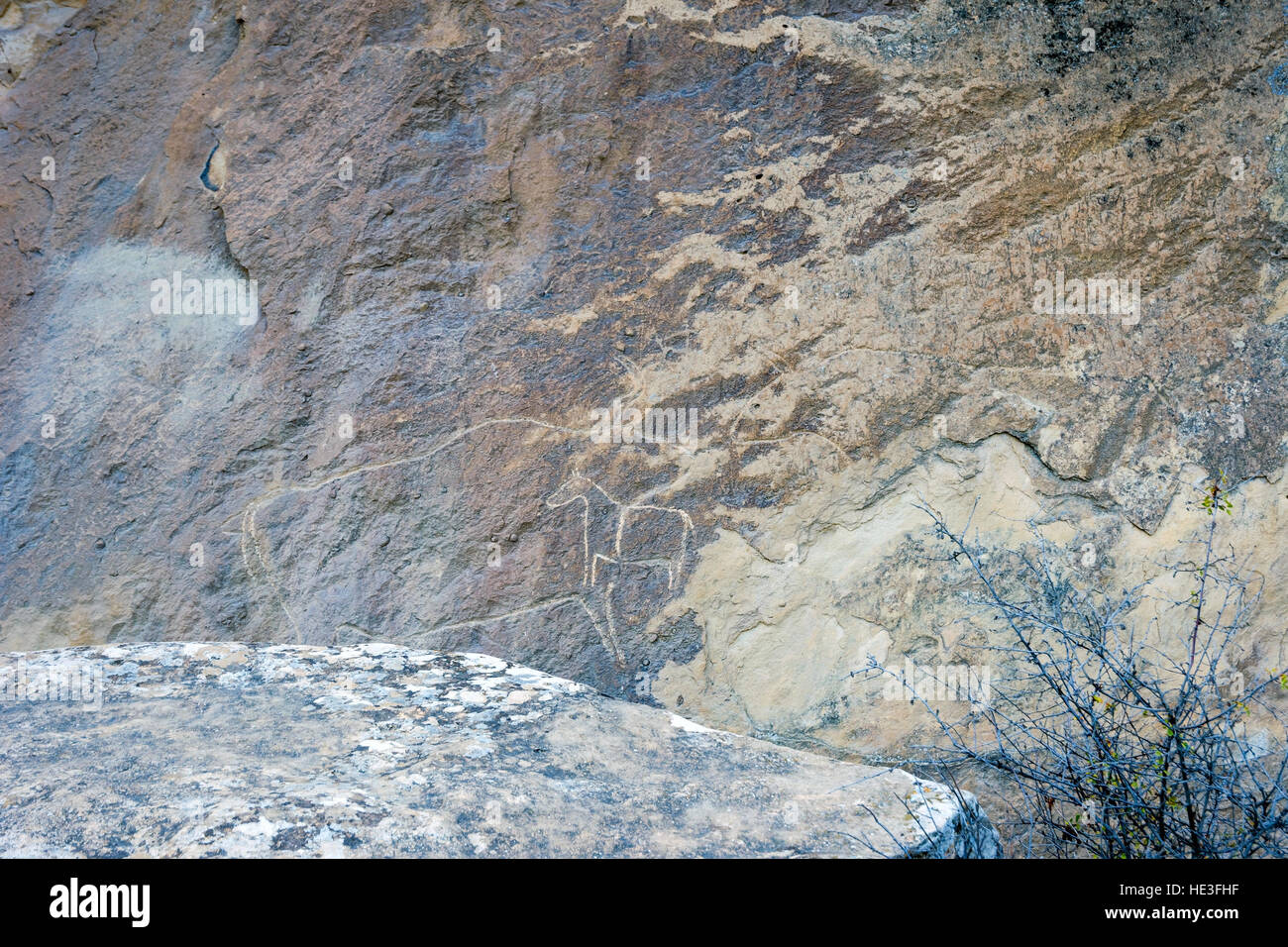 Ancient petroglyph drawings on the rocks in Gobustan, Azerbaijan Stock ...