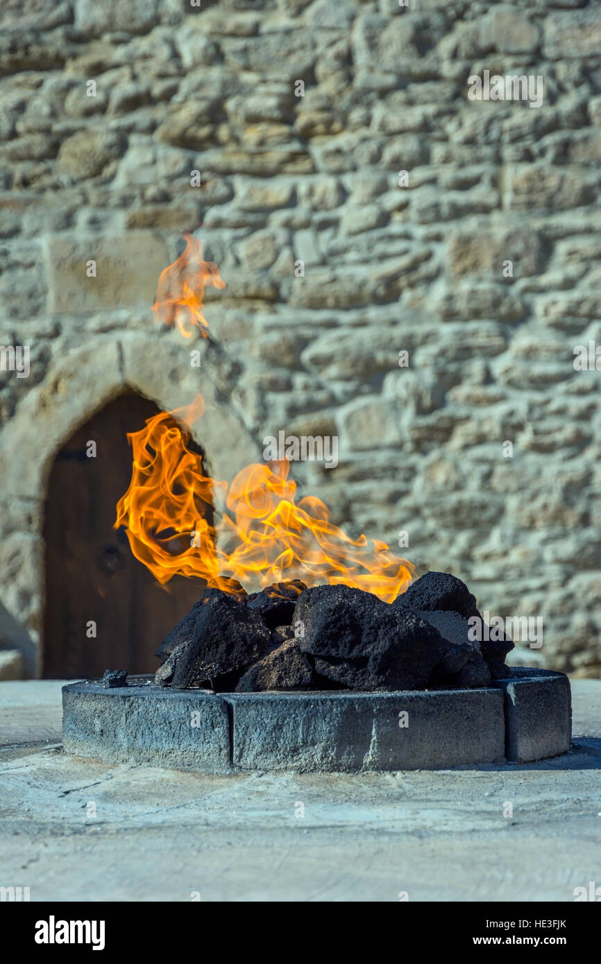 Fire burning at the fire temple, Baku, Azerbaijan Stock Photo - Alamy