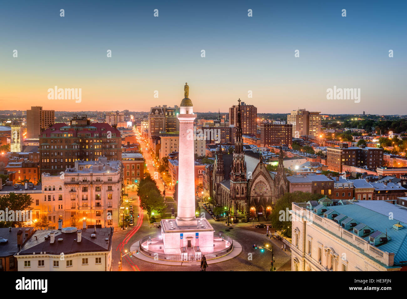 Baltimore, Maryland, USA cityscape at Mt. Vernon and the Washington ...