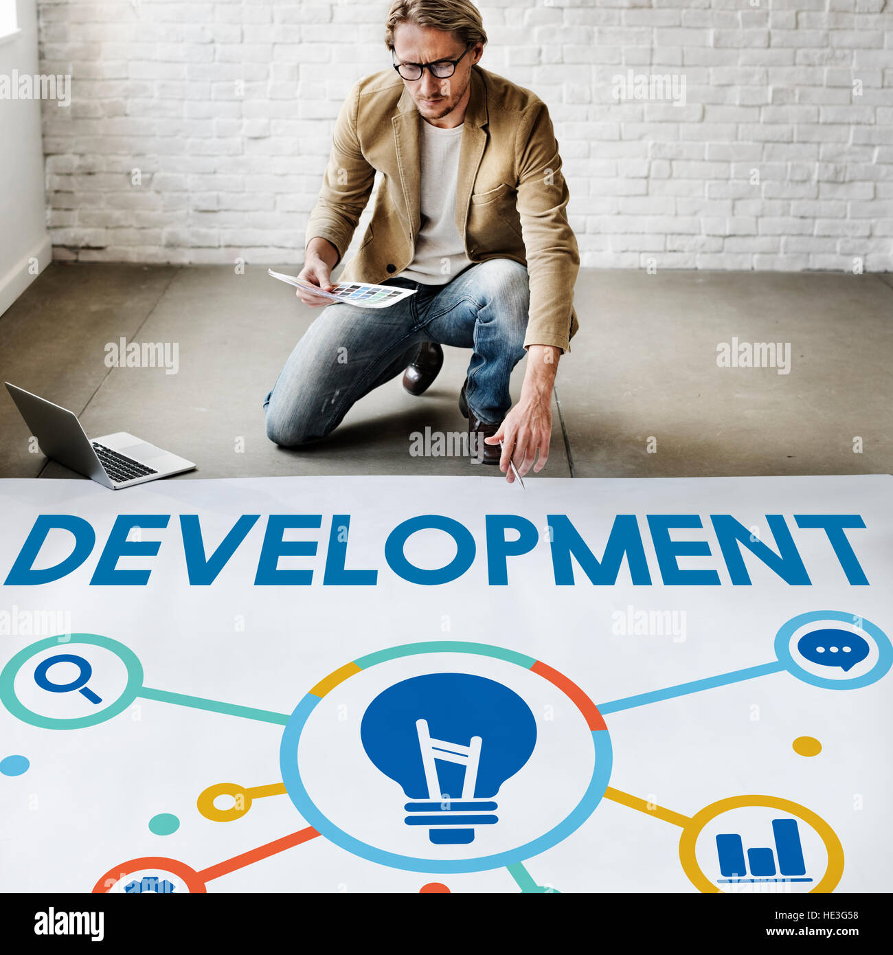 Ideas Development Icons Word Concept Stock Photo - Alamy