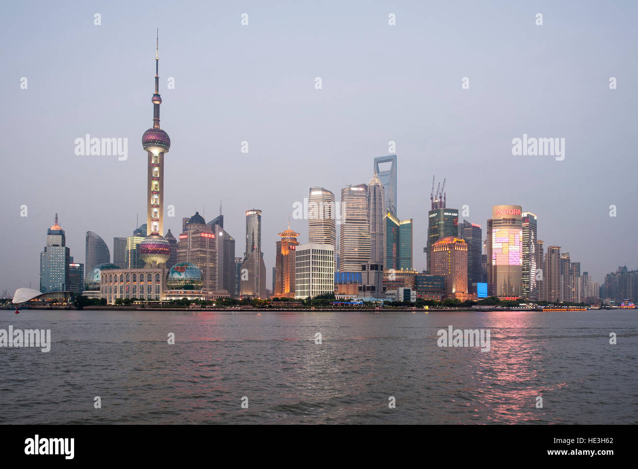 Pudong district cityscape skyline and Haungpu River Shanghai, China ...