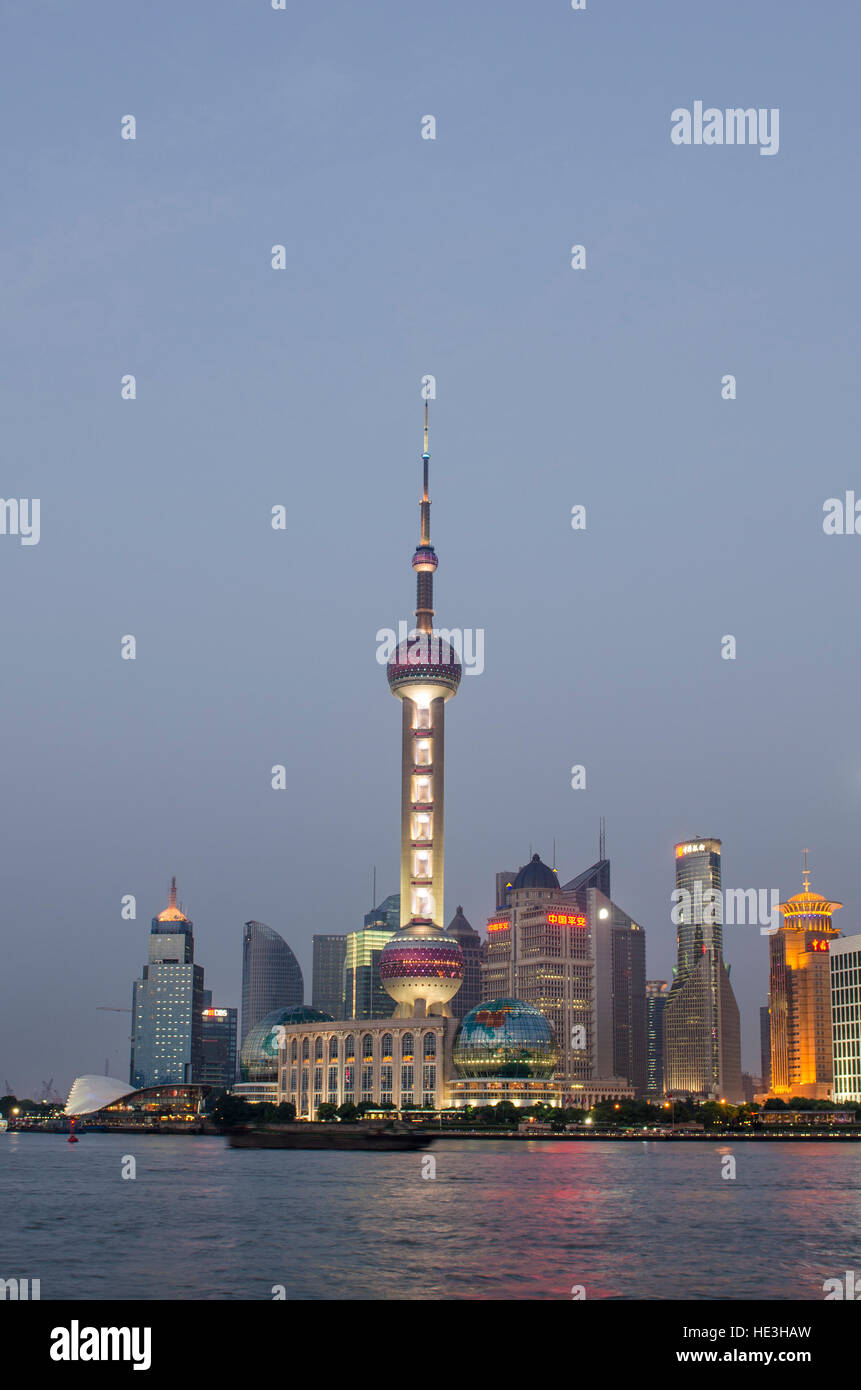 Pudong district cityscape skyline and Haungpu River Shanghai, China ...