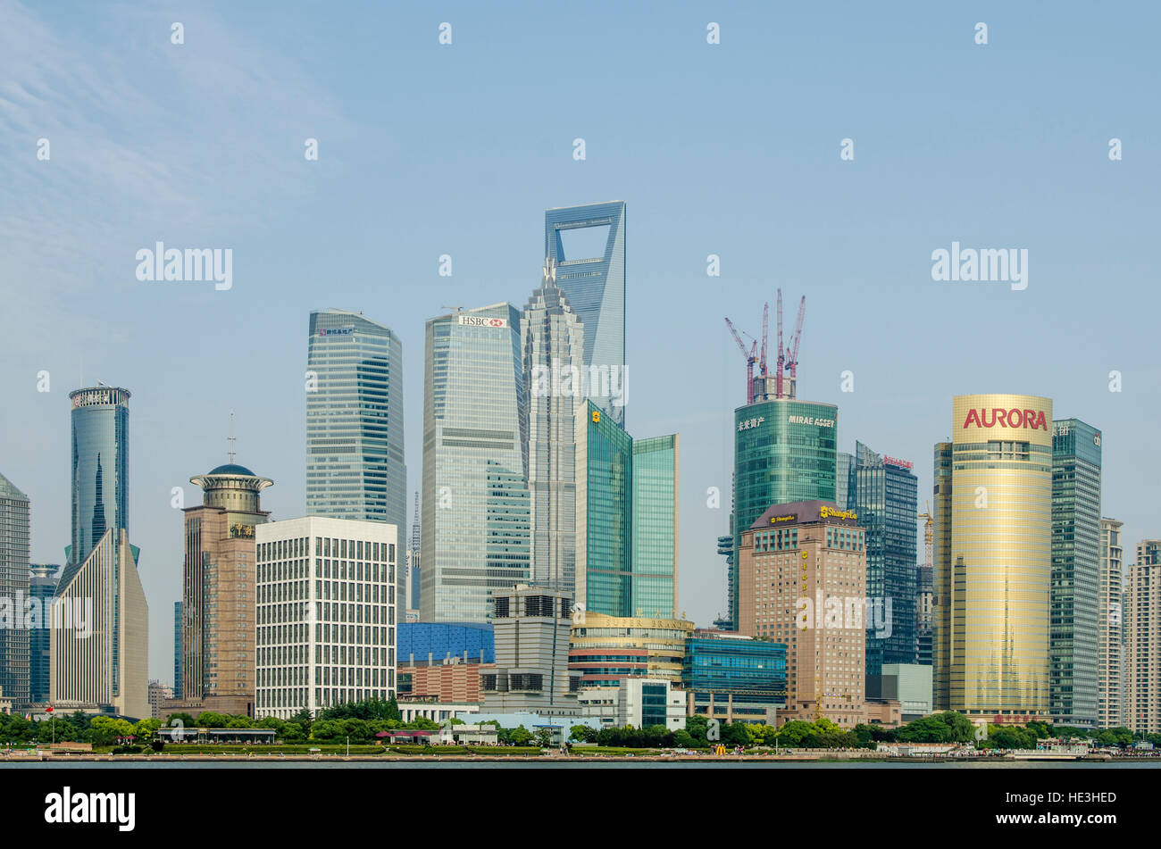 Pudong district cityscape skyline and Haungpu River Shanghai, China ...