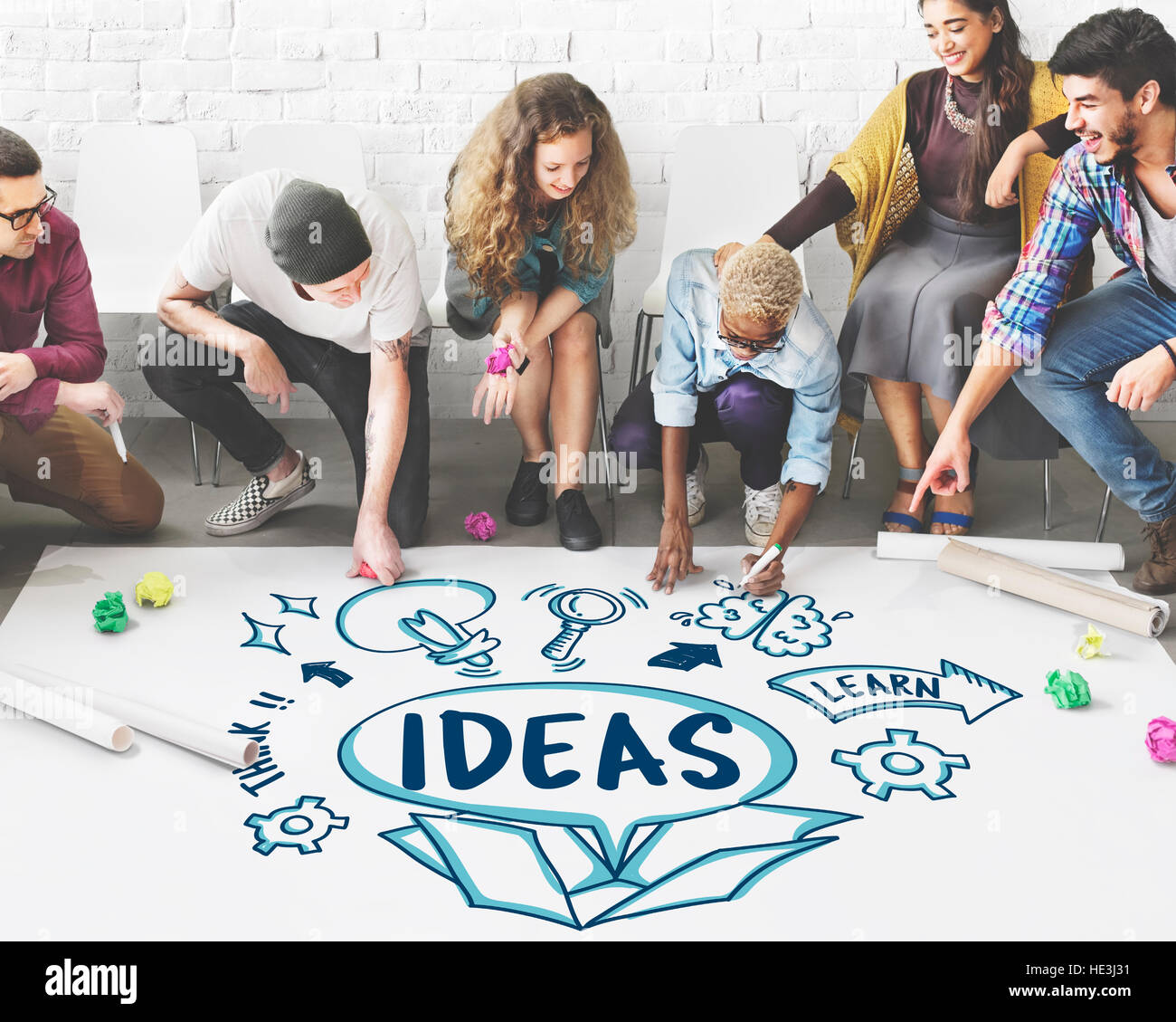 Ideas Think Learn Icons Graphic Concept Stock Photo - Alamy