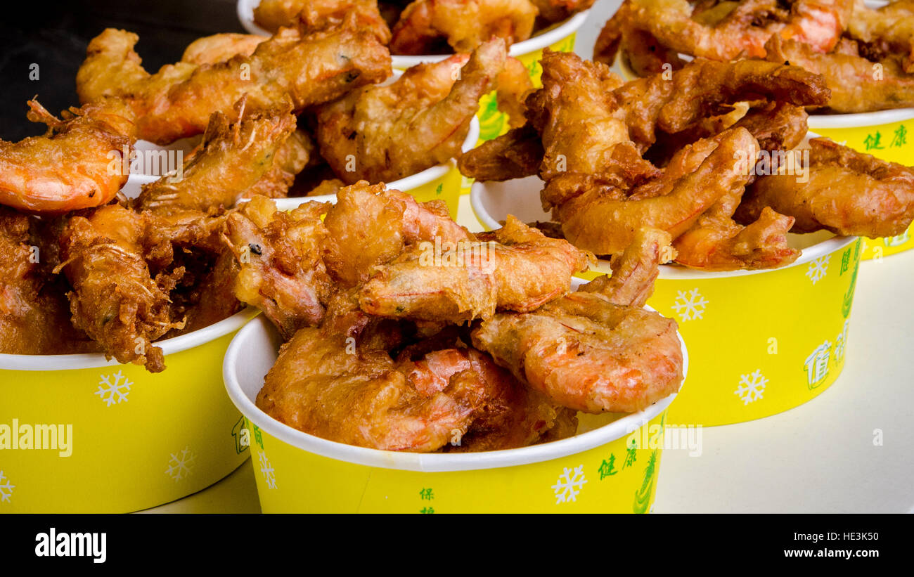 Fried shrimp fast food in Chenghuang Miao City God Temple Shanghai ...