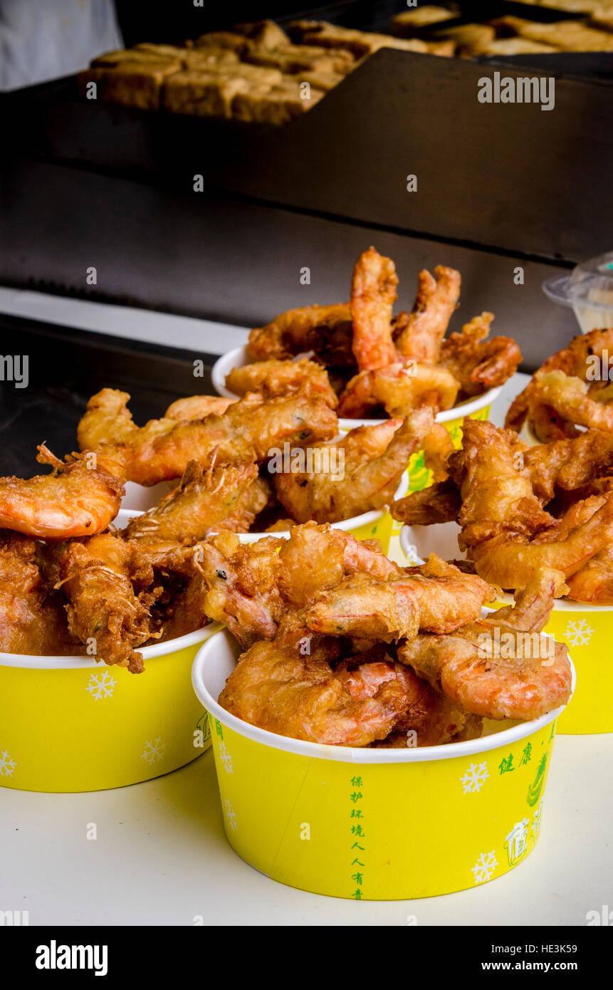 Fried shrimp fast food in Chenghuang Miao City God Temple Shanghai ...