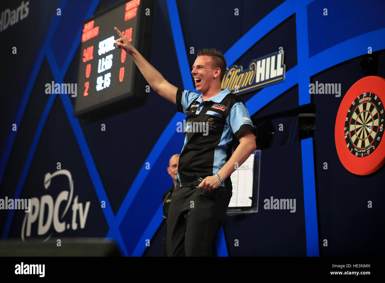 Jerry Hendriks celebrates defeating Warren Parry during day two of the ...
