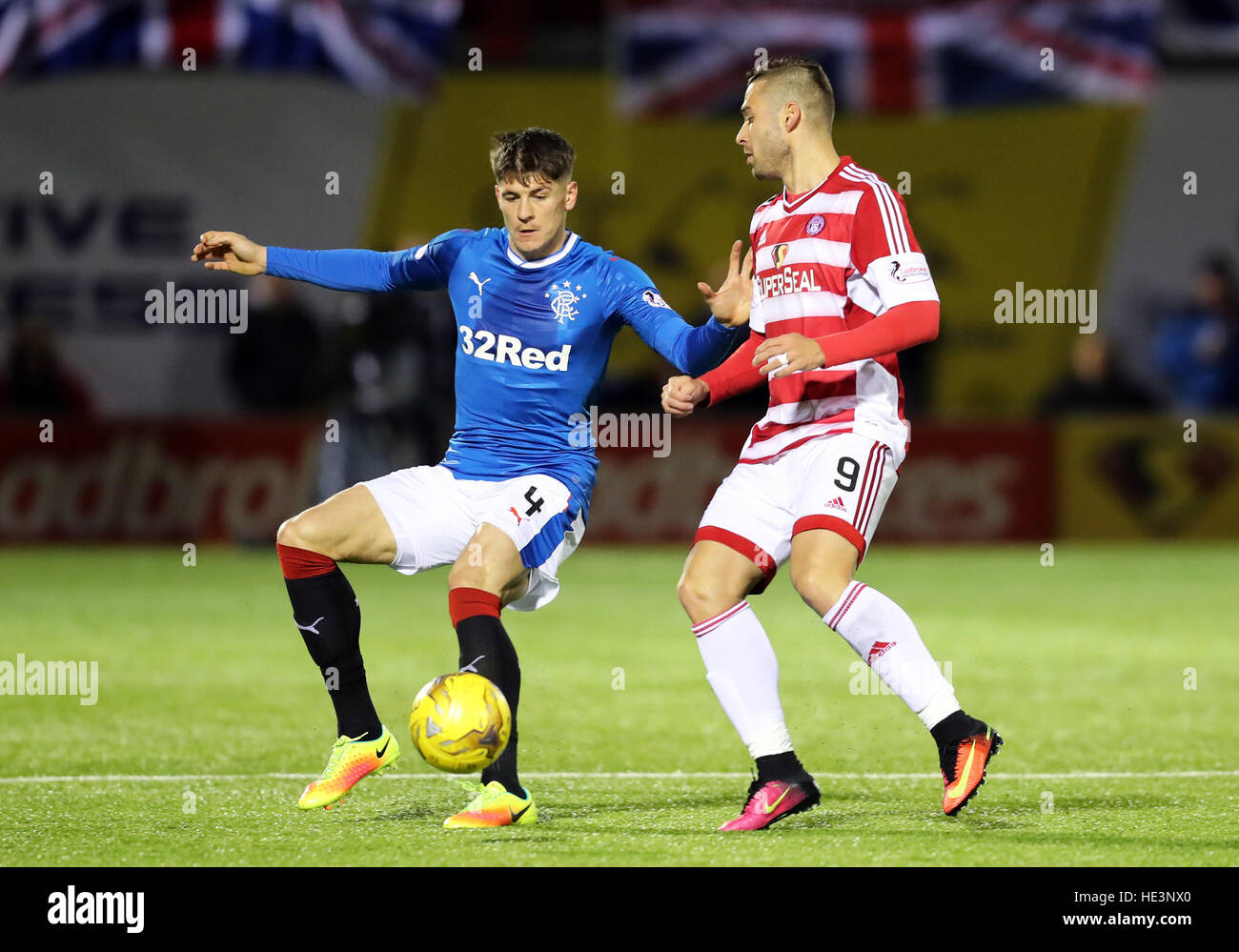 Hamilton Academical's Alex D'Acol (right) and Rangers' Rob Kiernan ...
