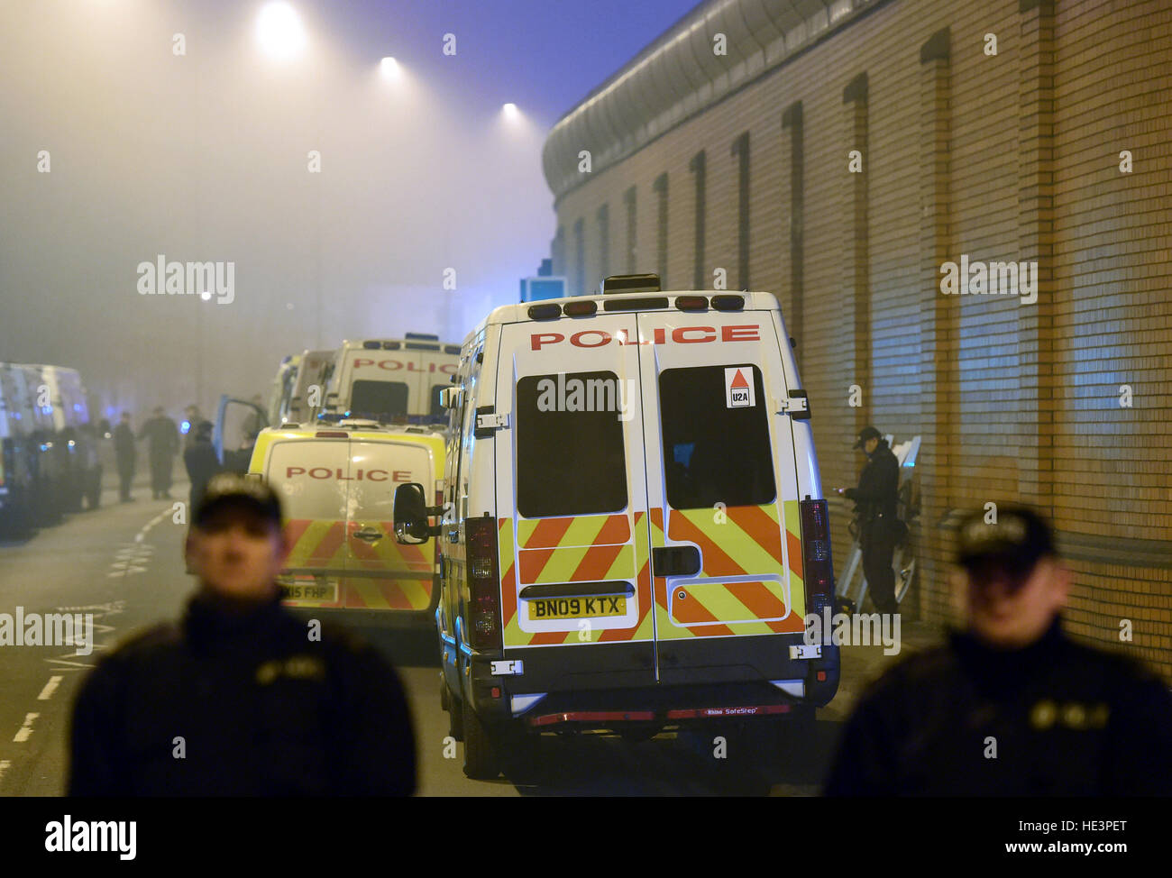 Riot police outside HMP Birmingham where a disturbance is under way. A ...
