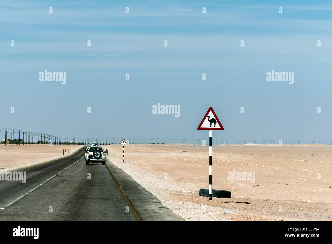 Camel warning sign desert highway in dhofar salalah Oman the Middle ...