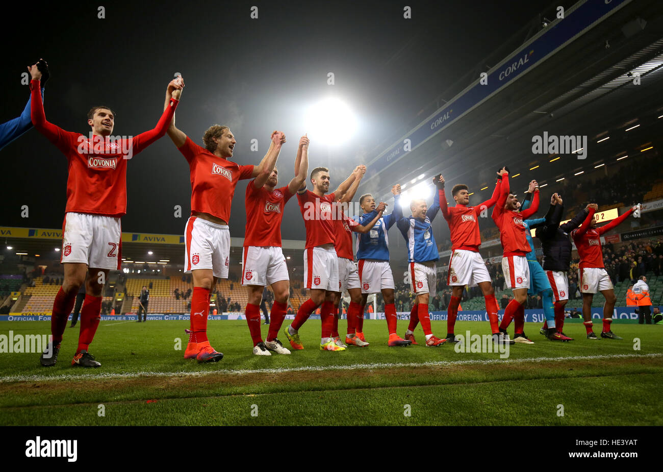 Huddersfield Town players celebrate after the final whistle during the ...